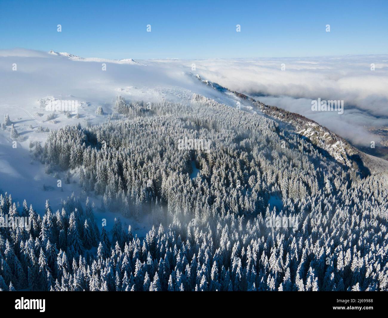 Aerial Winter view of Vitosha Mountain, Sofia City Region, Bulgaria ...