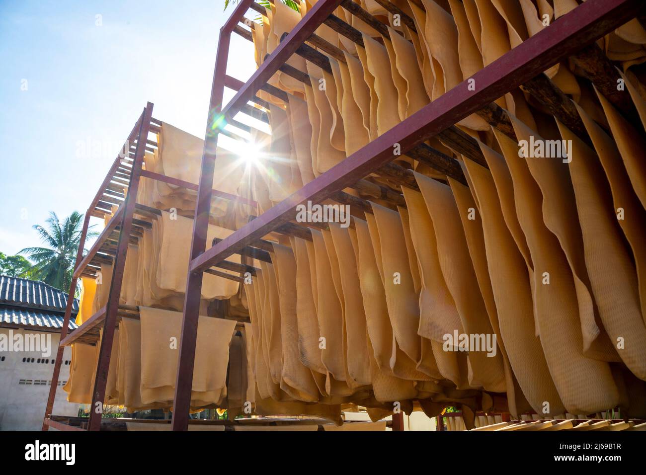 Process of rubber sheets production by drying and fumigation. High ...