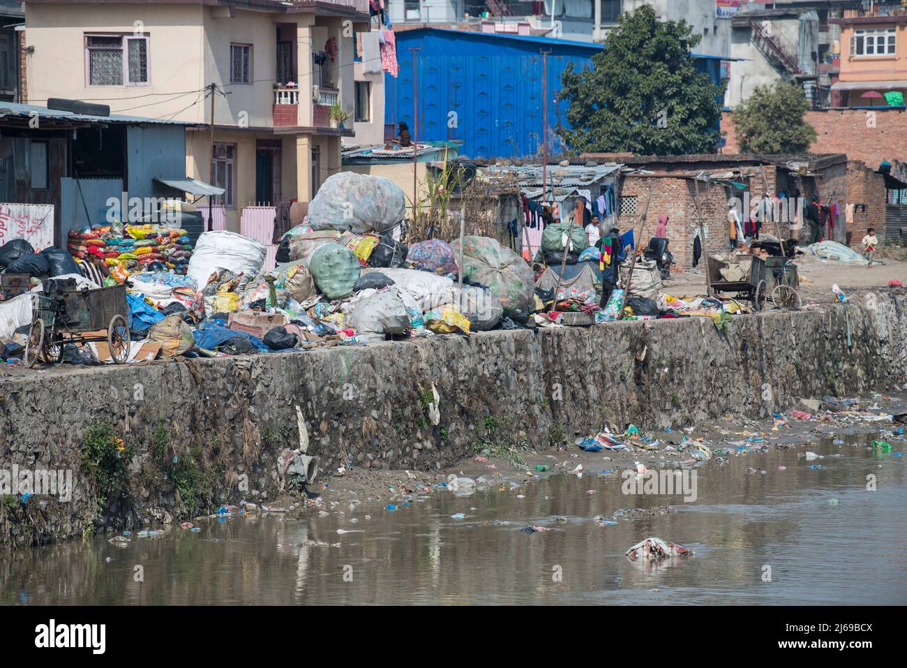 Kathmandu, Nepal, April 20,2022 : Garbage and plastic pollution on the ...