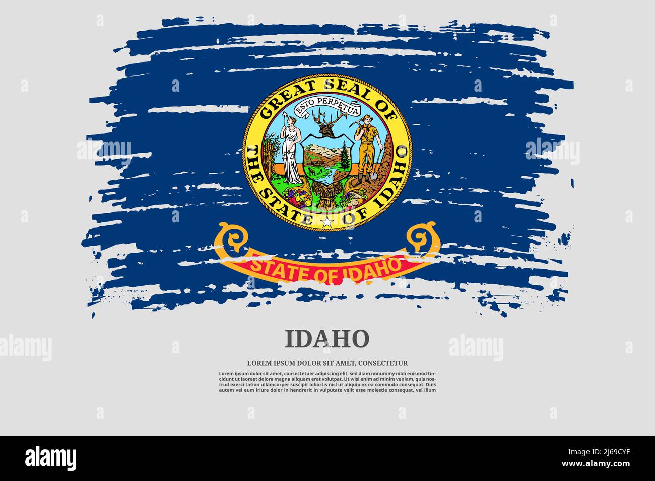 Idaho US flag with brush stroke effect and information text poster ...