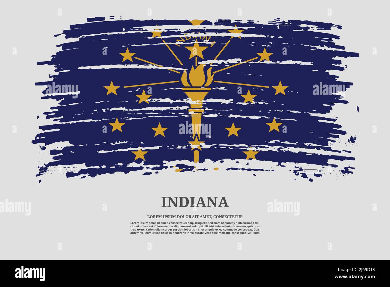 Indiana US flag with brush stroke effect and information text poster ...