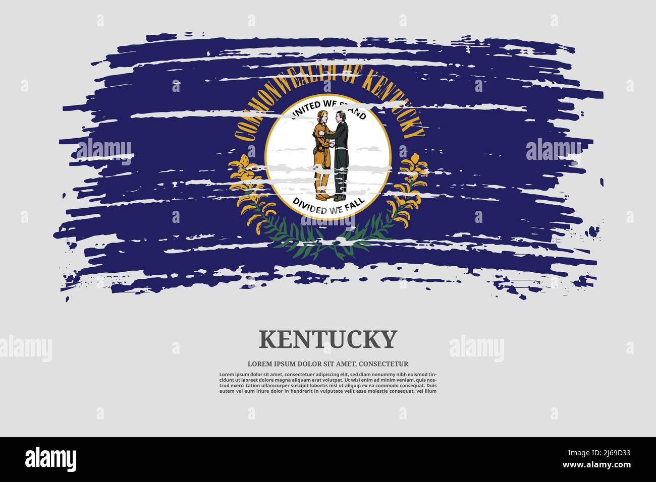 Kentucky US flag with brush stroke effect and information text poster ...