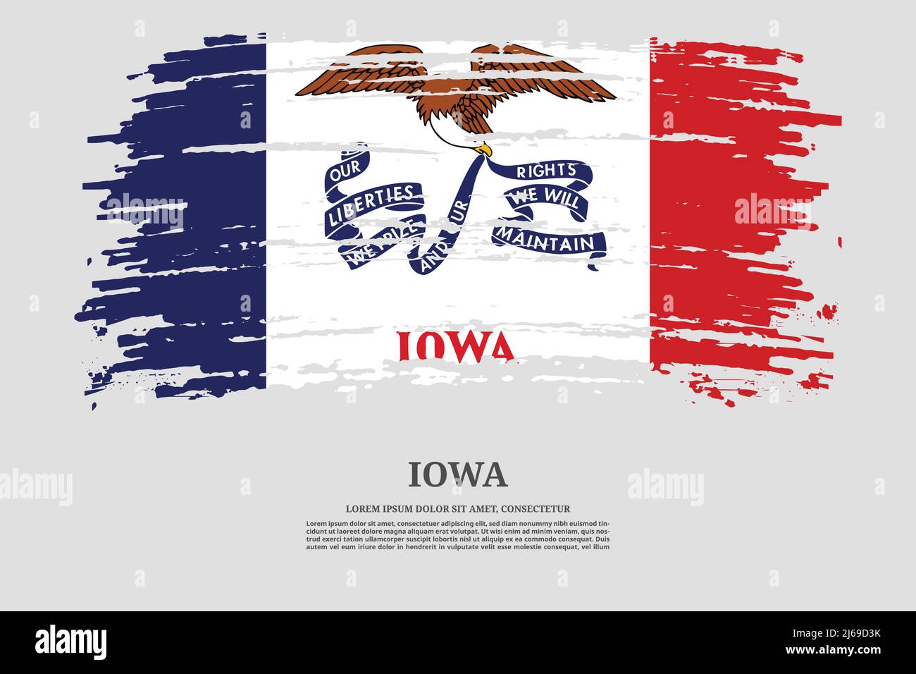 Iowa US flag with brush stroke effect and information text poster ...