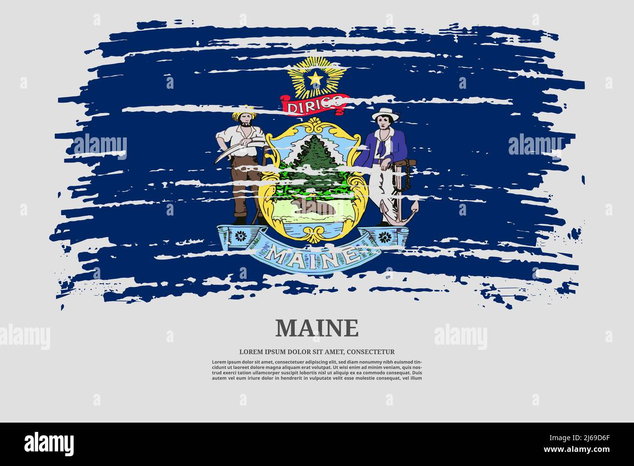 Maine US flag with brush stroke effect and information text poster ...