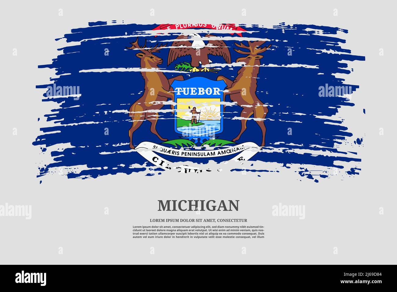 Michigan US flag with brush stroke effect and information text poster ...
