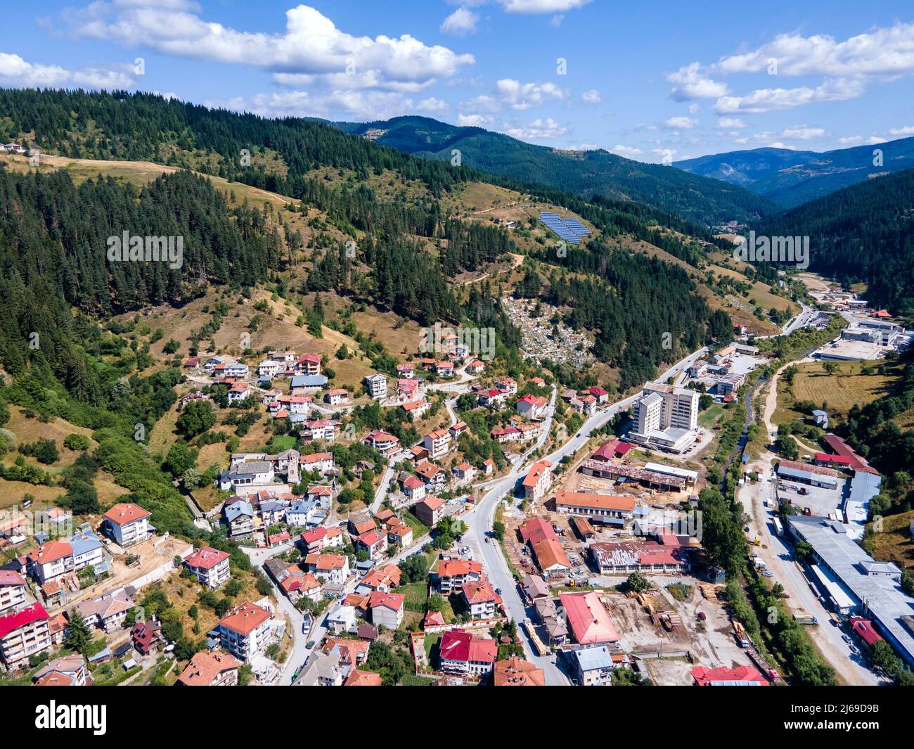 Aerial view of the famous Bulgarian ski resort Chepelare, Smolyan ...