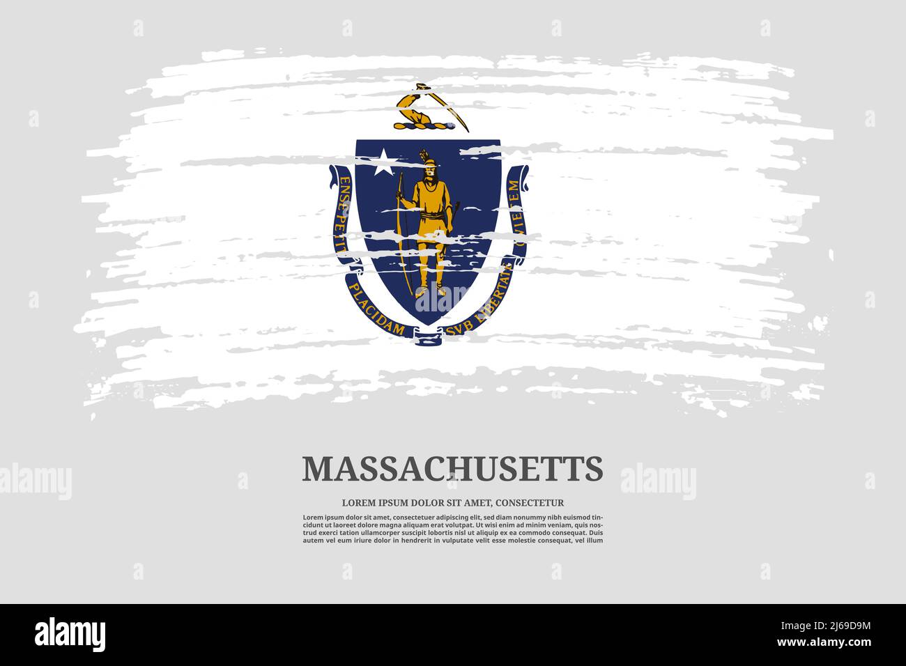 Massachusetts US flag with brush stroke effect and information text ...