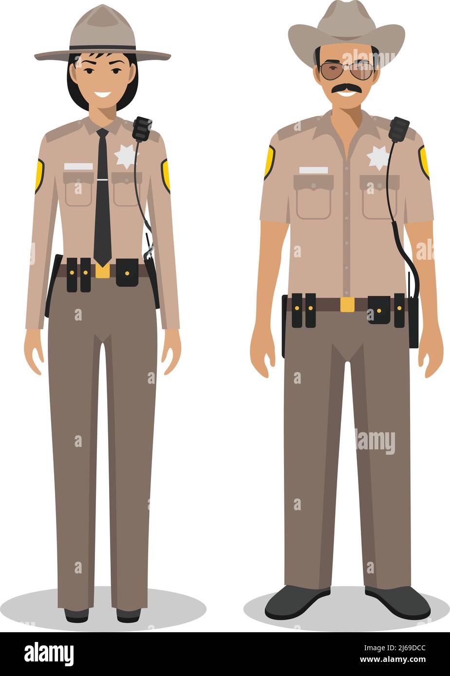 Couple of american police people isolated on white background. Set of ...