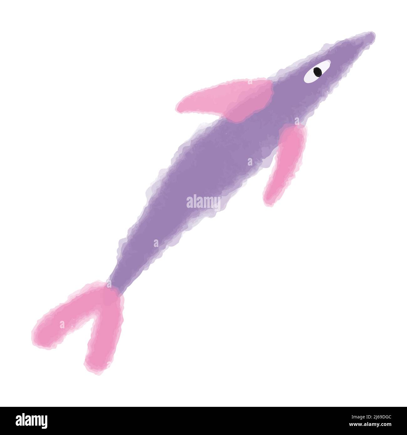 Vector Shark fish painted in purple watercolor with a pink fin ...