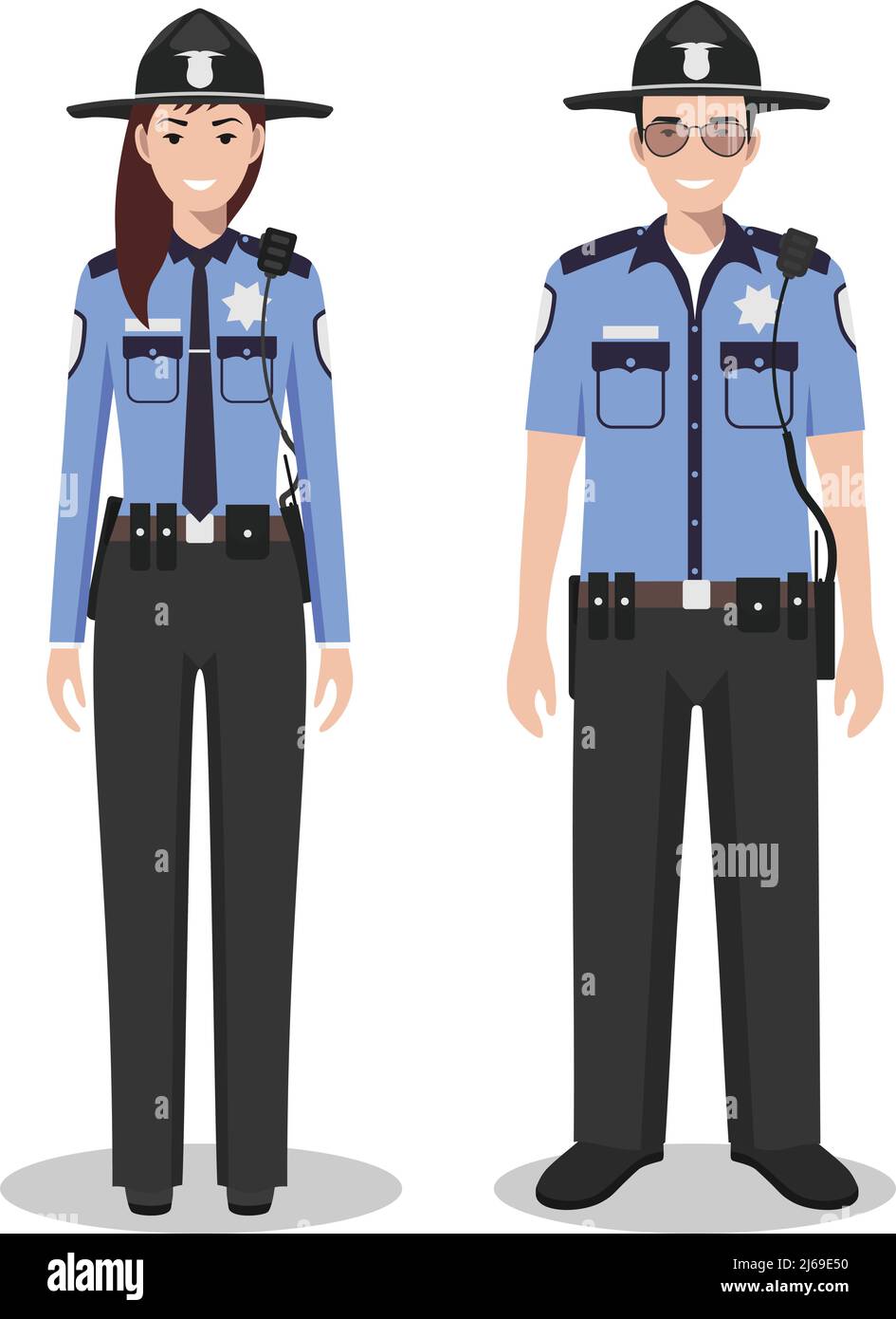 Couple of american police people isolated on white background. Set of ...