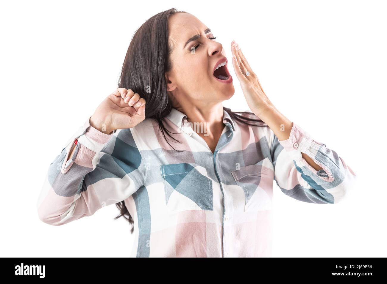Yawning woman covering mouth hand hi-res stock photography and images ...