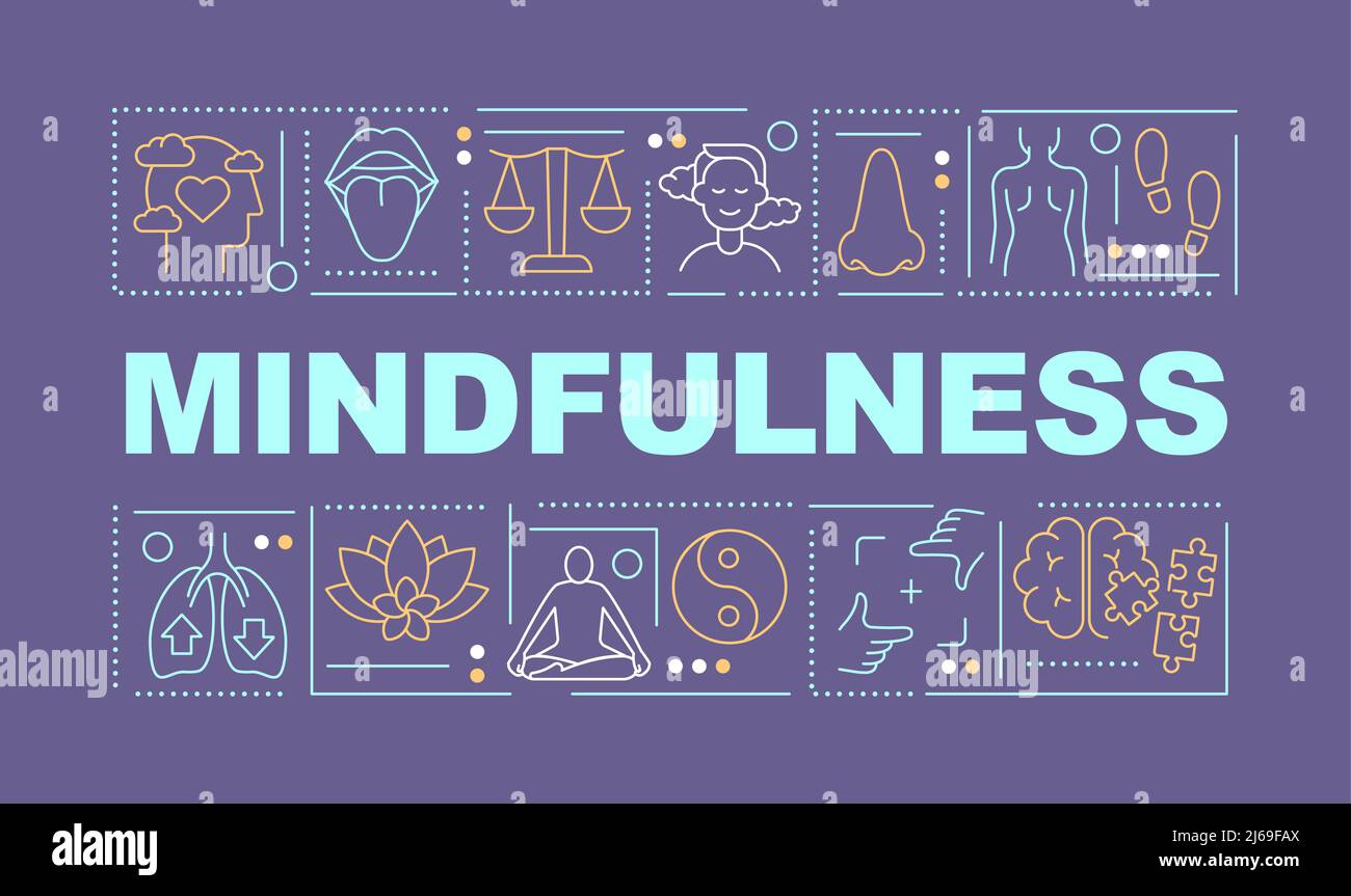 Developing mindfulness word concepts dark purple banner Stock Vector ...