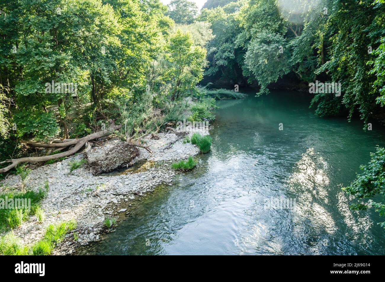 View of the Pinios River in the valley of Tembi, Greece Stock Photo - Alamy