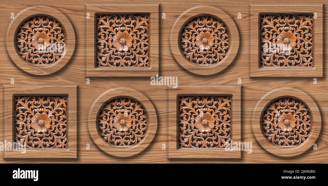 3D wooden wall tiles design with beautiful carving element Print in ...