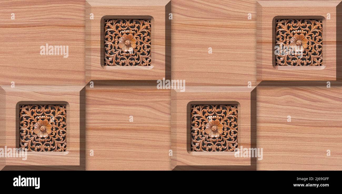 3D wooden wall tiles design with beautiful carving element Print in ...