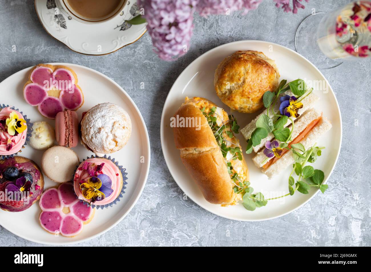 Traditional english afternoon tea with selection of cakes and ...