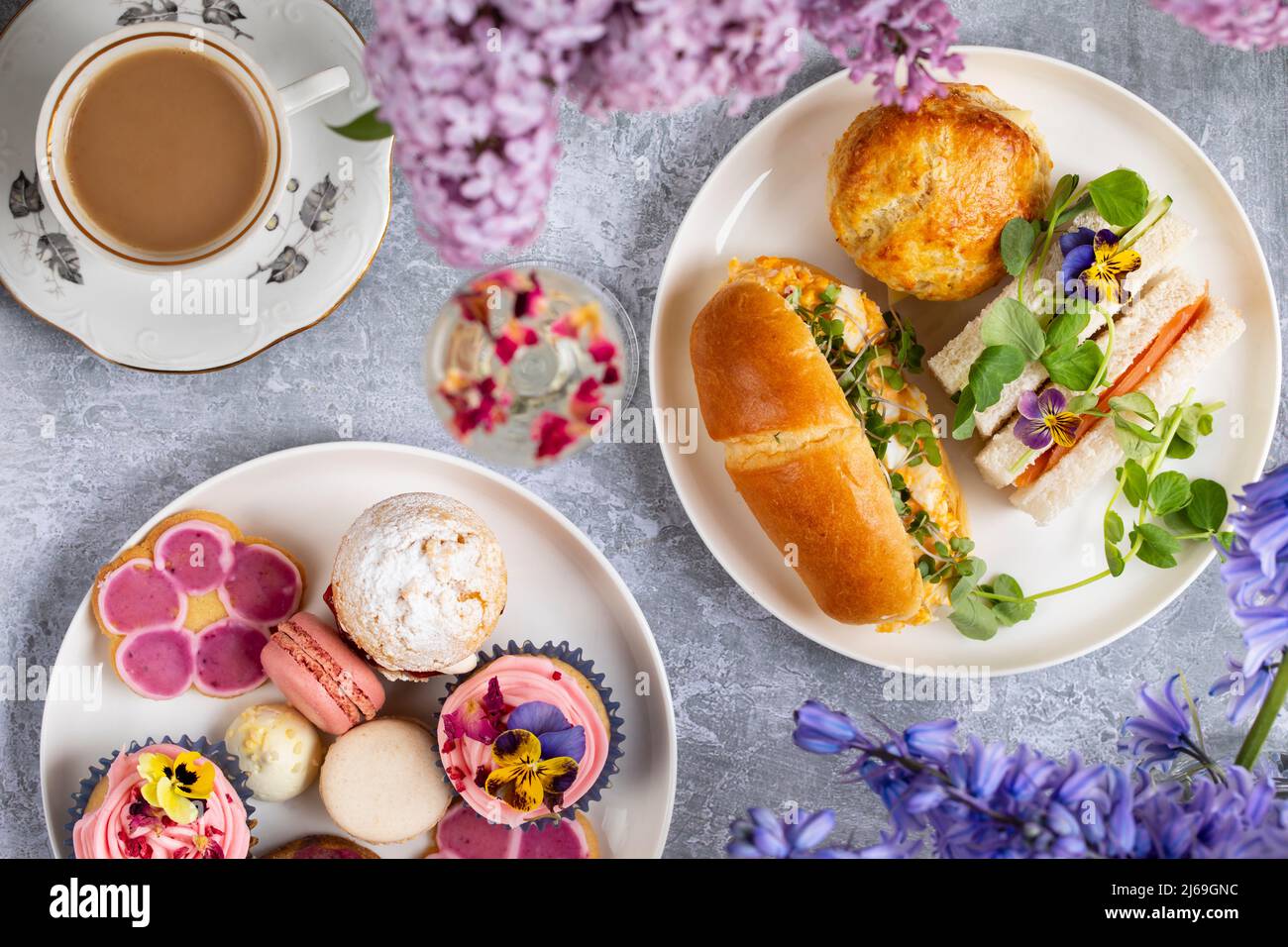 Traditional english afternoon tea with selection of cakes and ...