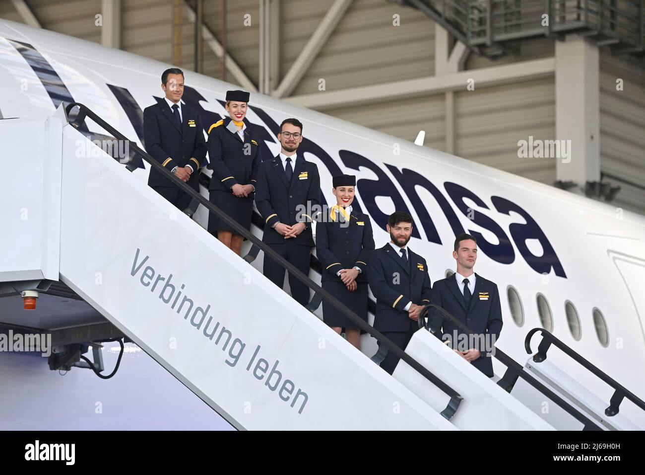 Munich, Germany. 29th Apr, 2022. Flight attendants, stewardess, steward ...