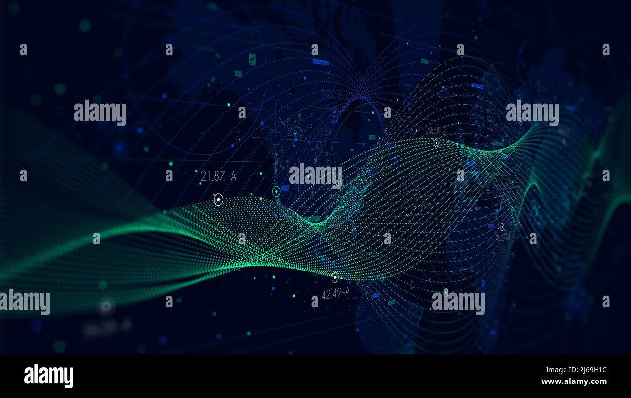 Abstract vector background with dynamic waves, big data visualization ...
