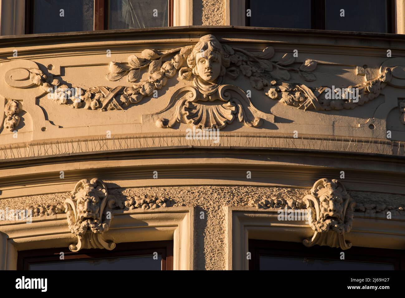 Munich, Germany -April 27,2022: Details of stone ornaments on the ...