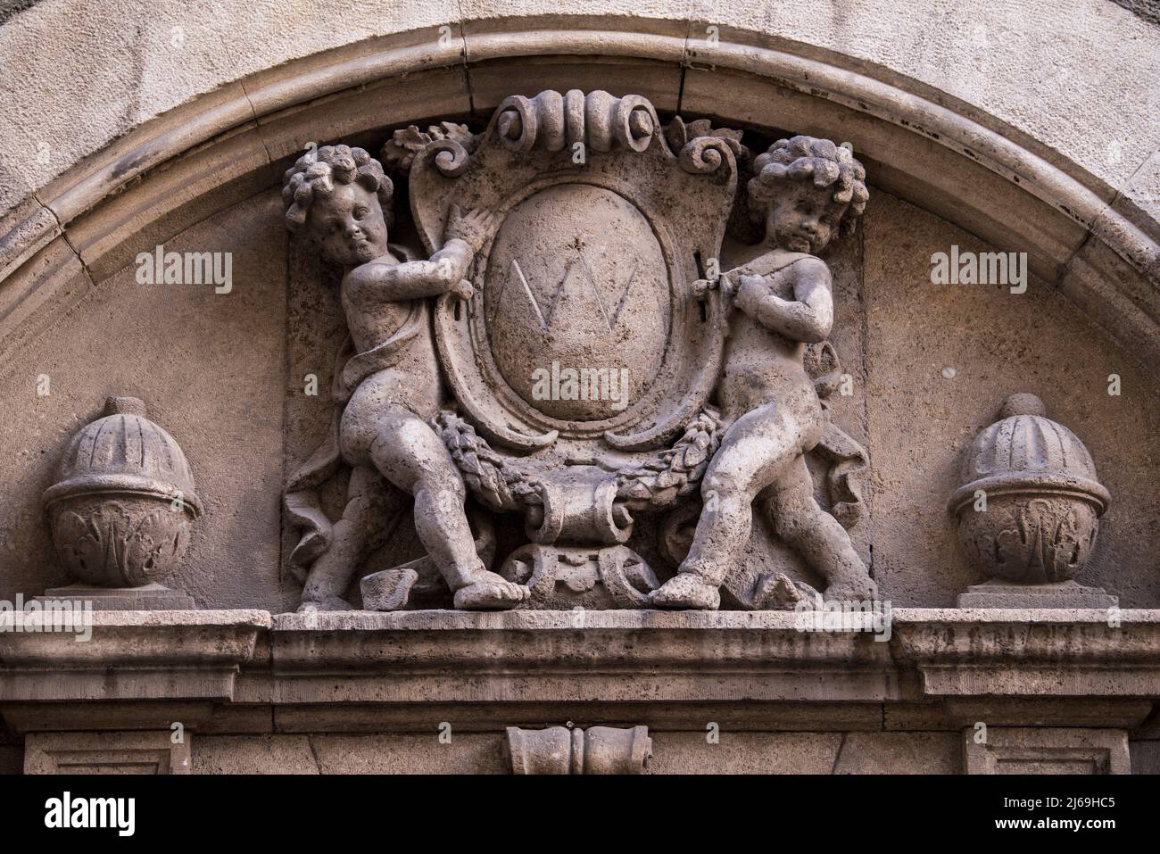 Munich, Germany -April 27,2022: Details of stone ornaments on the ...
