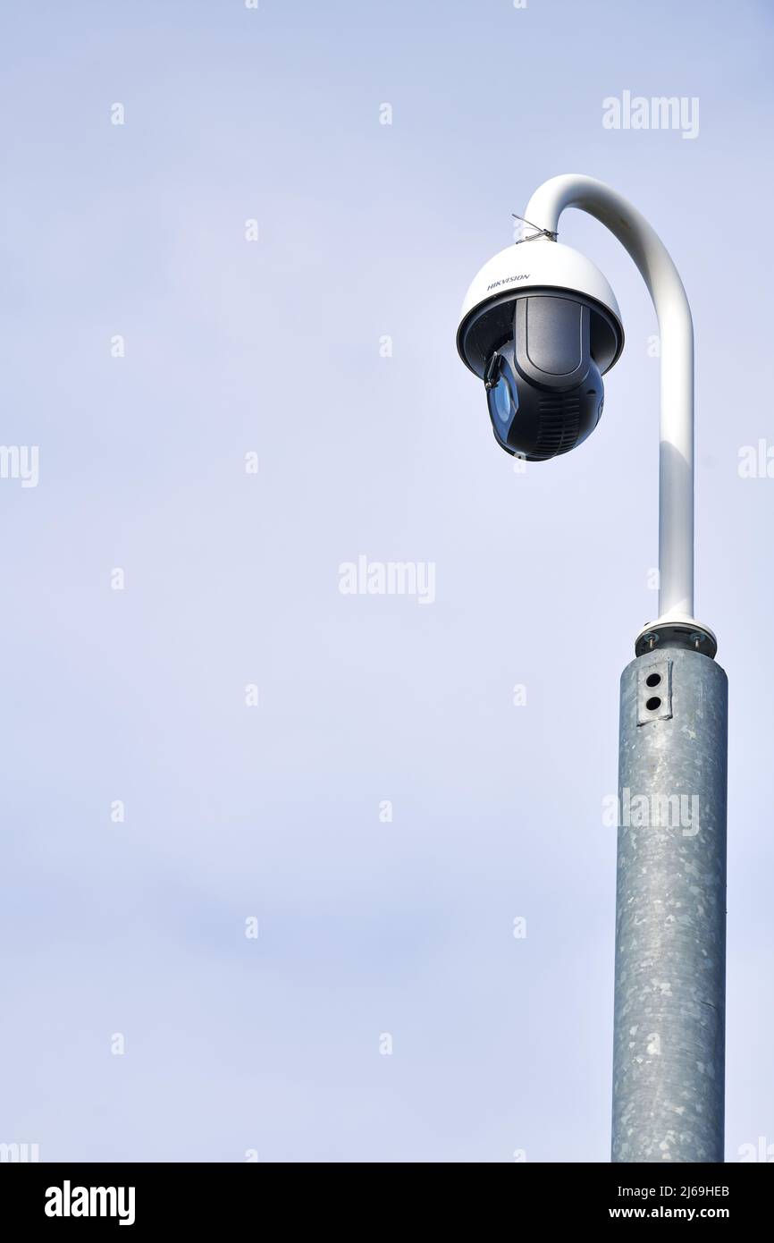 Rotating CCTV surveillance camera at Corby rail station, England Stock ...