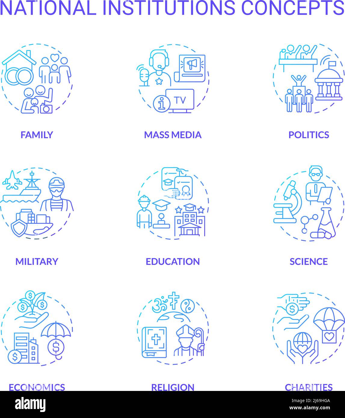 Social institutions blue gradient concept icons set Stock Vector Image & Art - Alamy