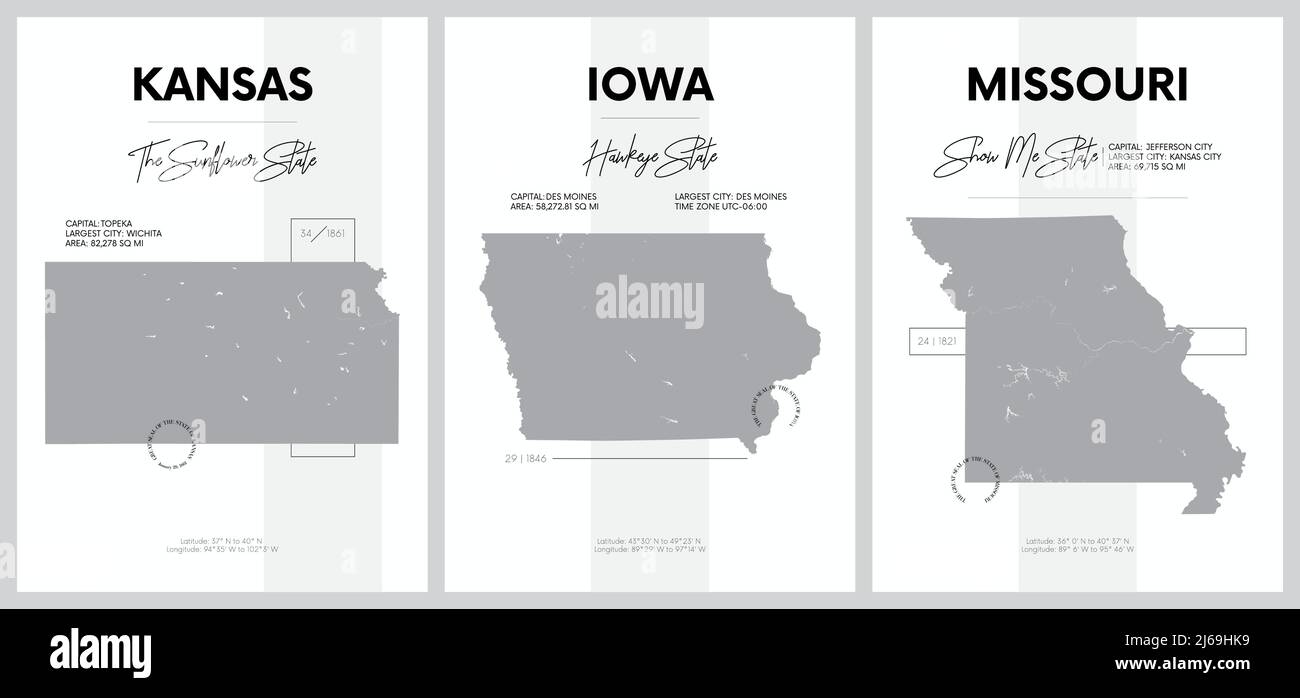 Vector posters with highly detailed silhouettes of maps of the states ...