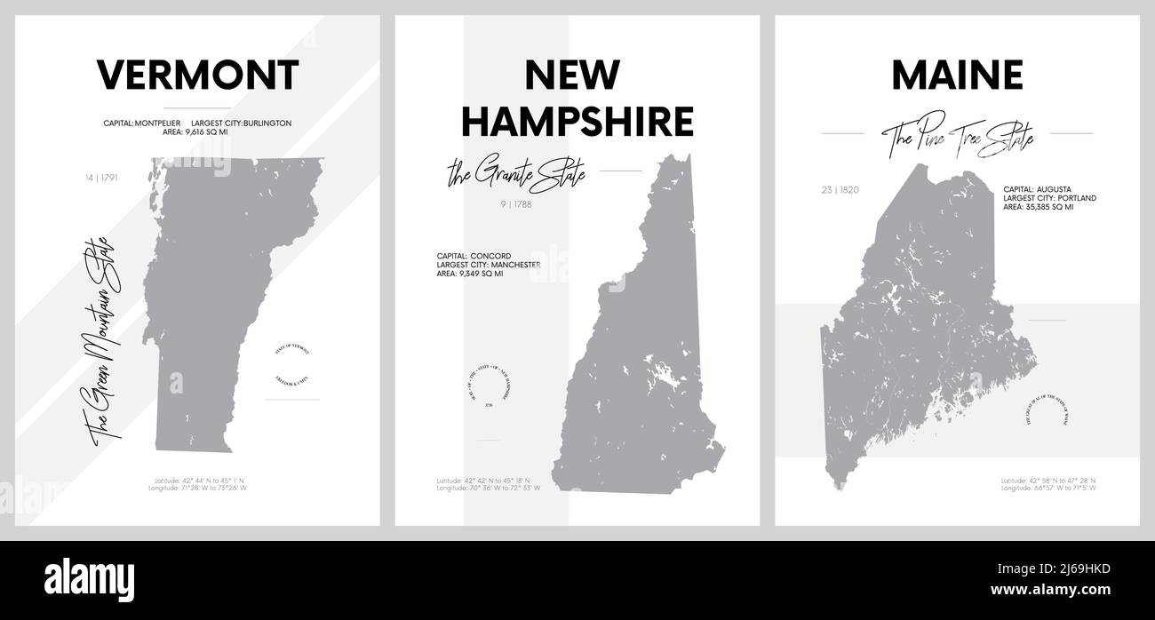 Vector posters with highly detailed silhouettes of maps of the states ...