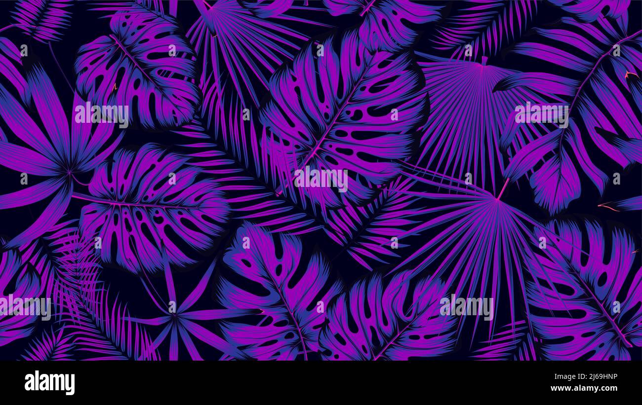 Trendy seamless tropical pattern with exotic leaves in ultraviolet ...