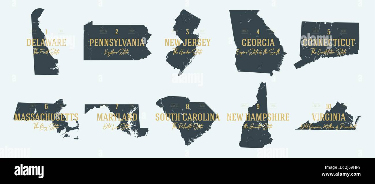 Set 1 of 5 Highly detailed vector silhouettes of USA state maps with ...