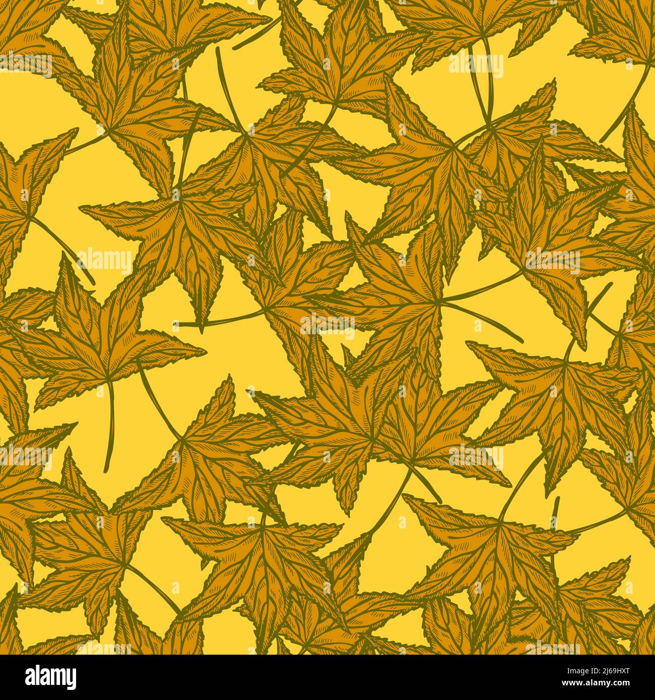 Engraved tree leaves seamless pattern. Vintage background botanical ...