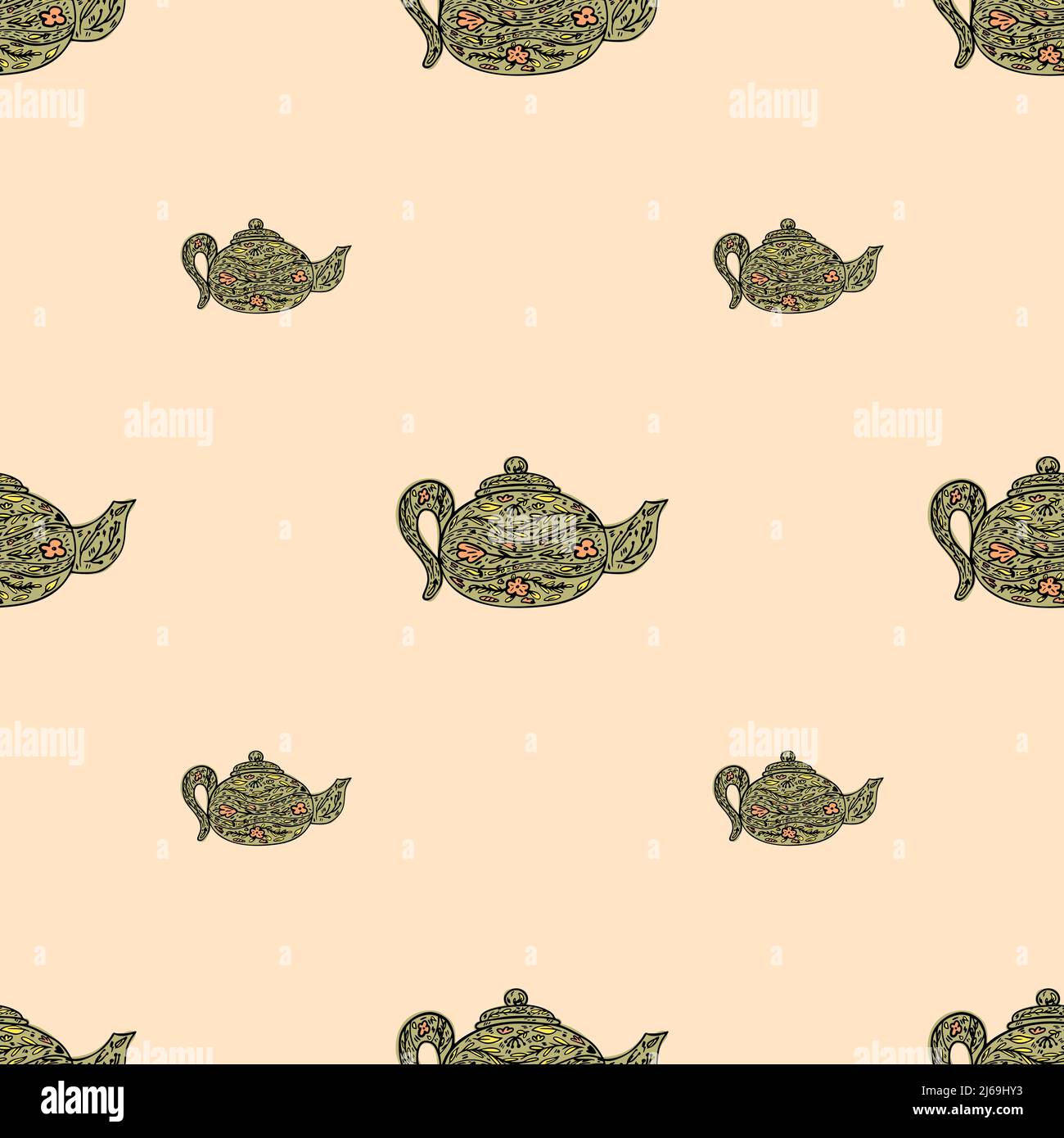 Seamless pattern with cute teapots. Background of doodle kettle ...
