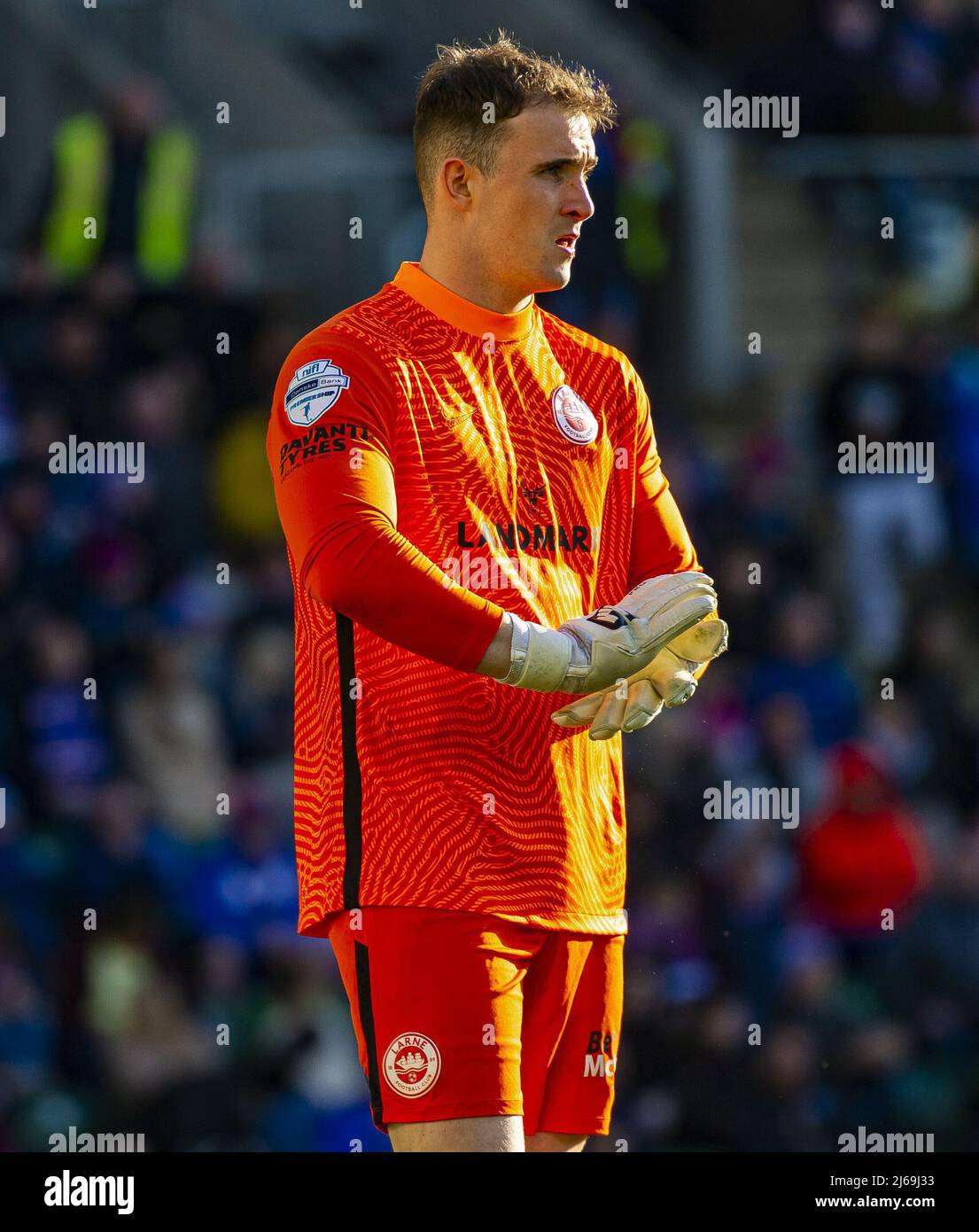 Larne goalkeeper Rohan Ferguson in action versus Linfield at Windsor ...