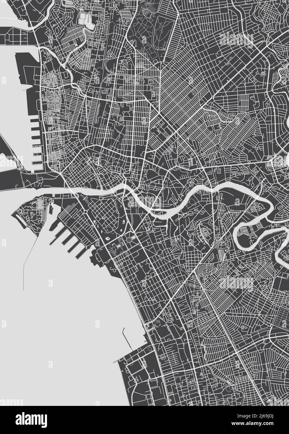 City map Manila, monochrome detailed plan, vector illustration Stock ...