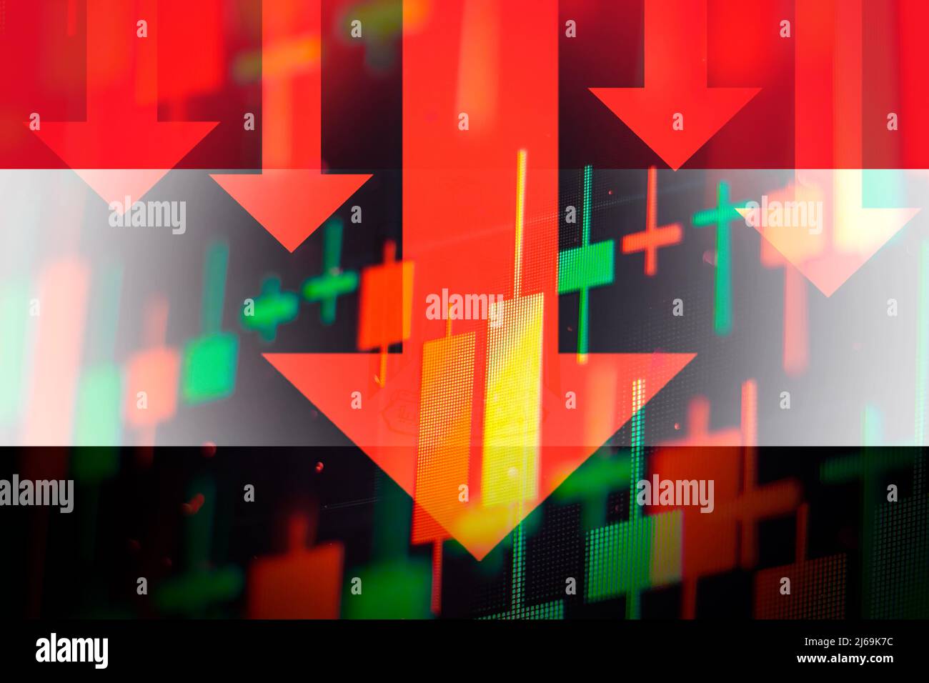 Dropping arrows showing decreasing trend in economy in global crisis or ...