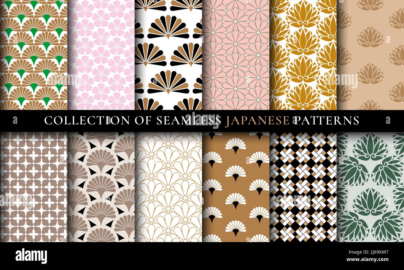 Japanese Asian traditional seamless patterns collection set Stock ...