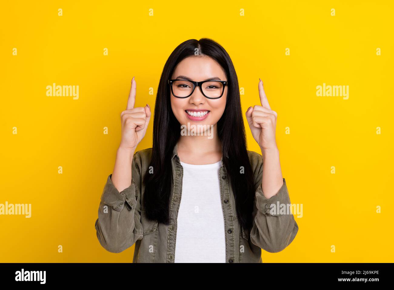 Photo of good mood positive business lady promote her company shopping ...