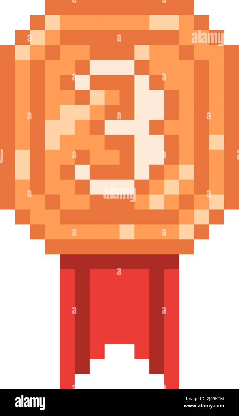 Medal, trophy 8-bit pixel graphics icon. Pixel art style. Game assets ...