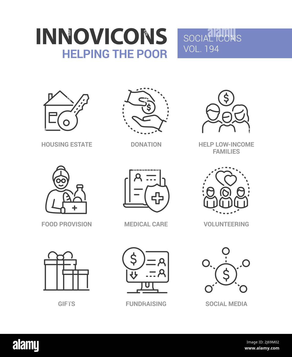 Helping for the poor - line design style icons set Stock Vector Image ...