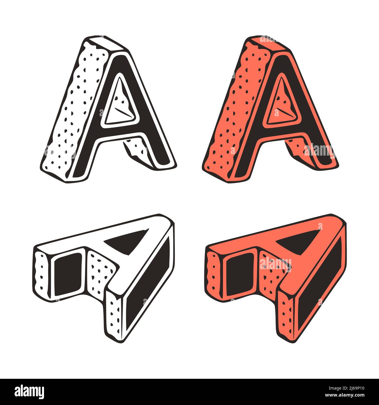 Isometric letter a doodle vector illustration on white background ...