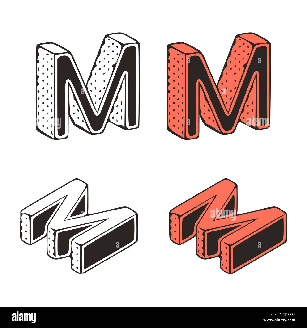 Isometric letter m doodle vector illustration on white background ...