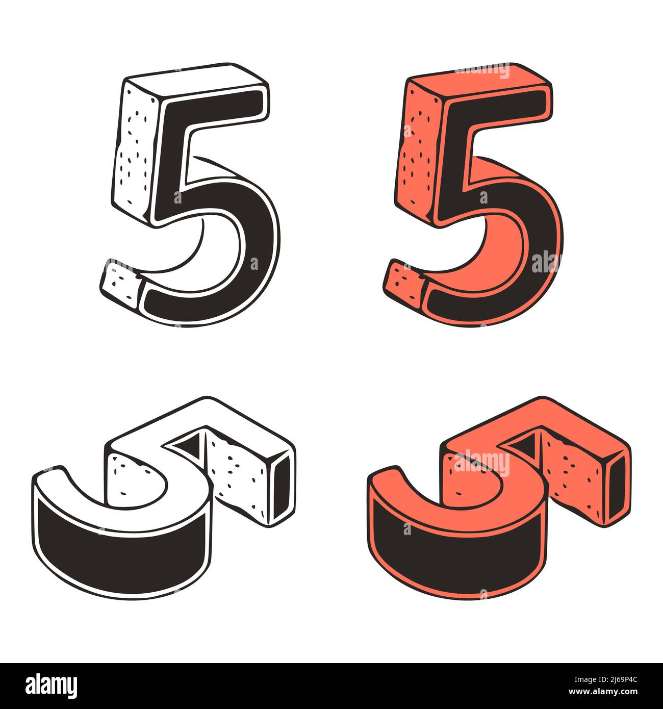 Isometric number 5 doodle vector illustration on white background ...