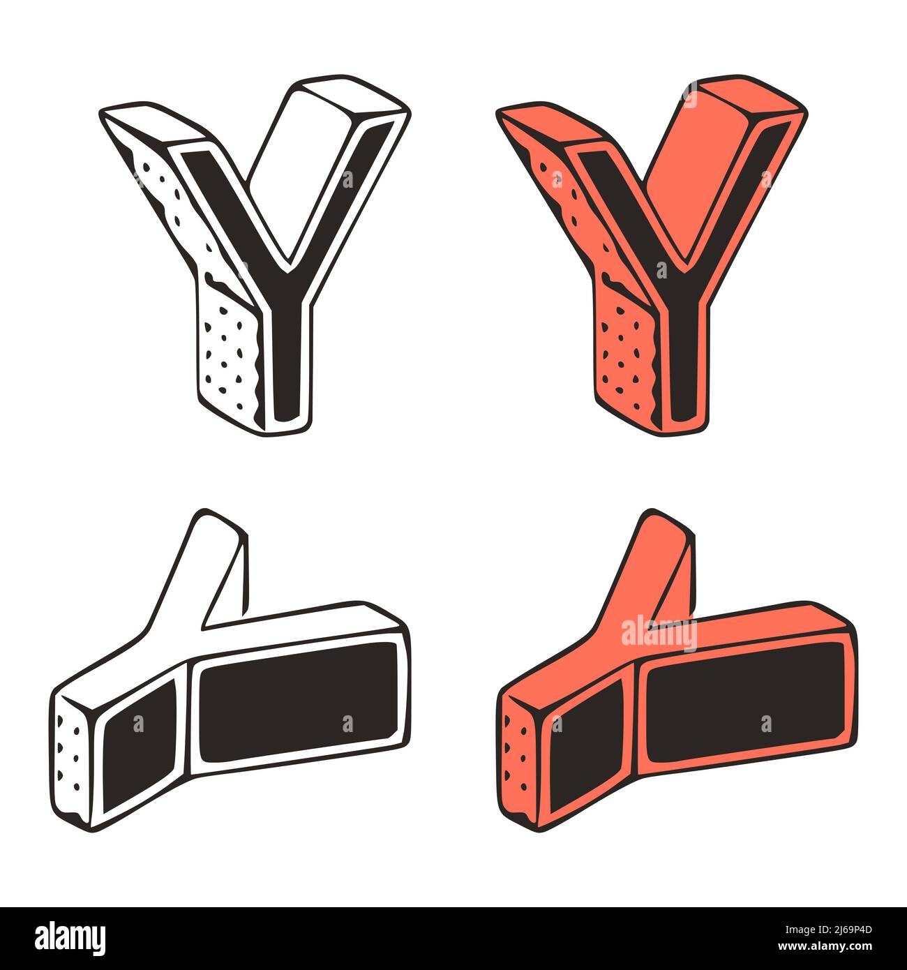 Isometric letter y doodle vector illustration on white background ...