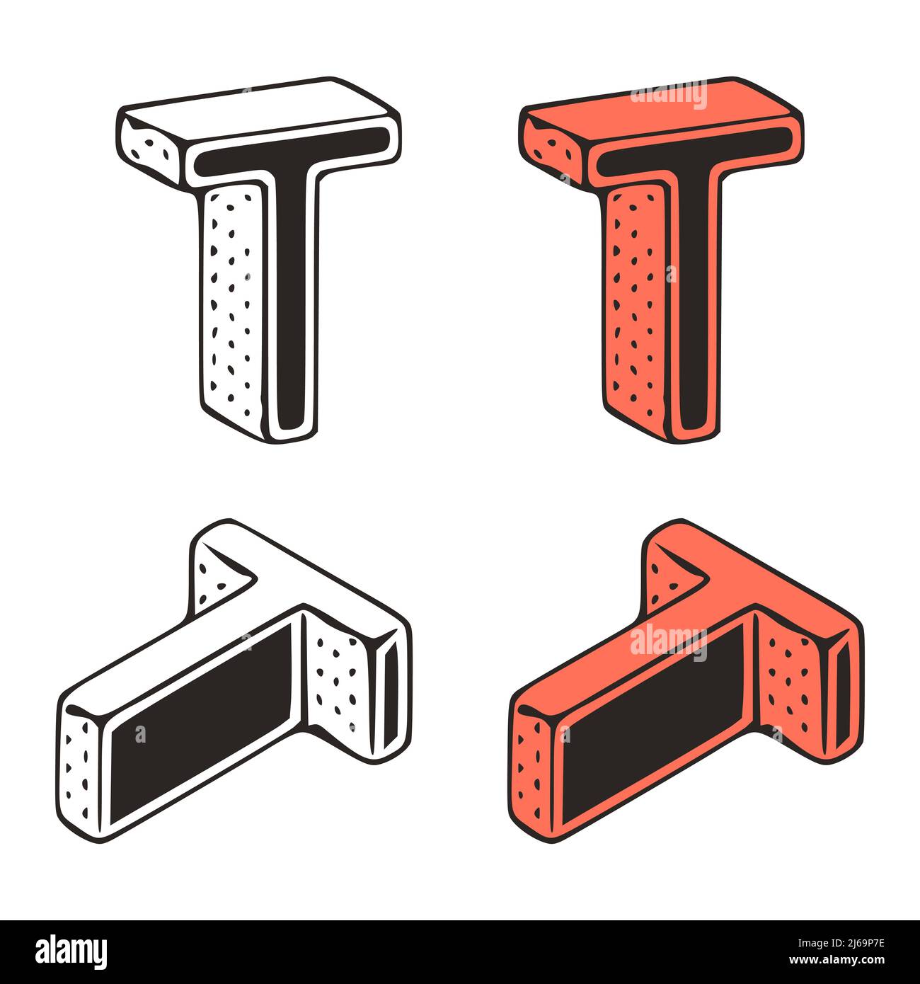 Isometric letter t doodle vector illustration on white background ...