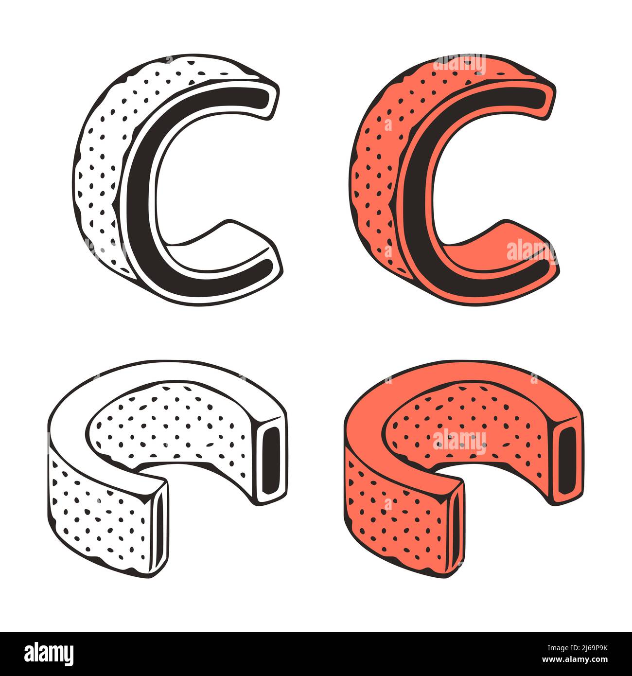 Isometric letter c doodle vector illustration on white background ...