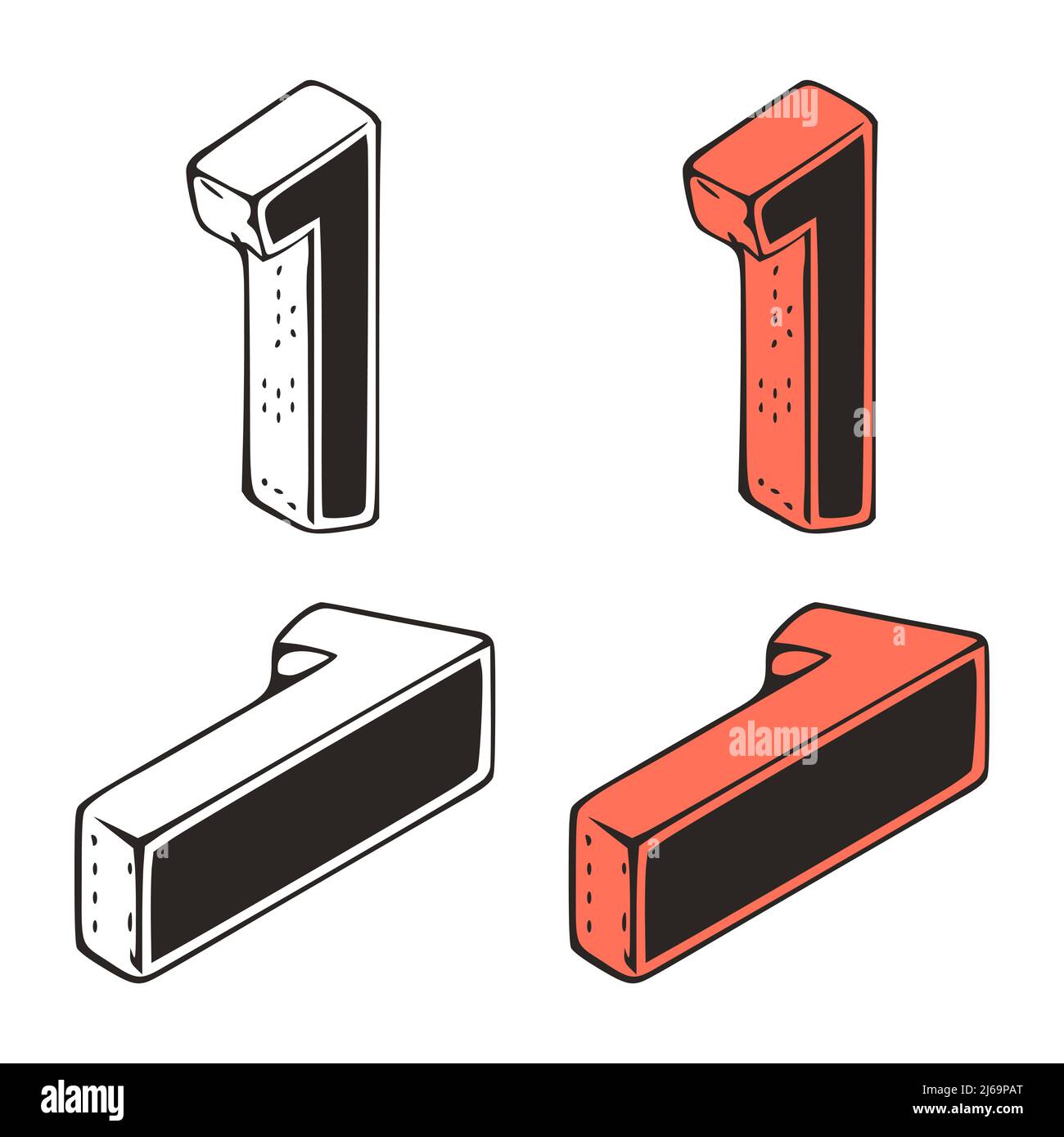 Isometric number 1 doodle vector illustration on white background ...