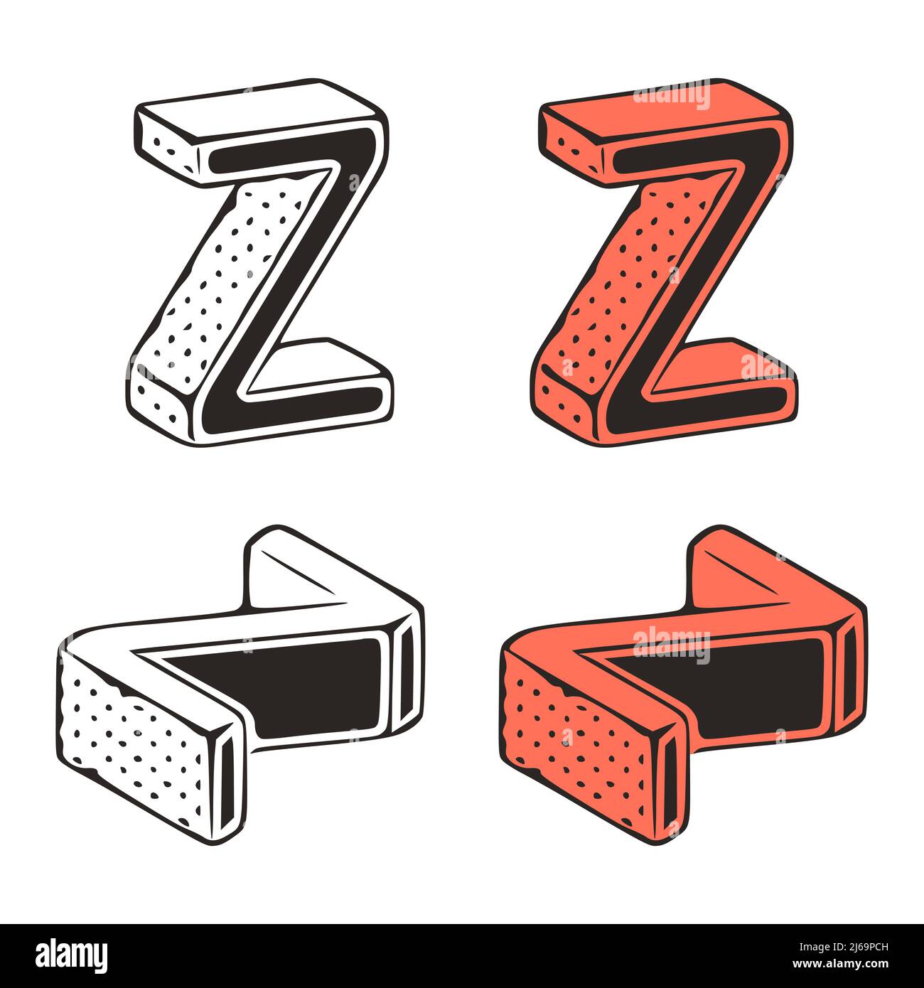 Isometric letter z doodle vector illustration on white background ...