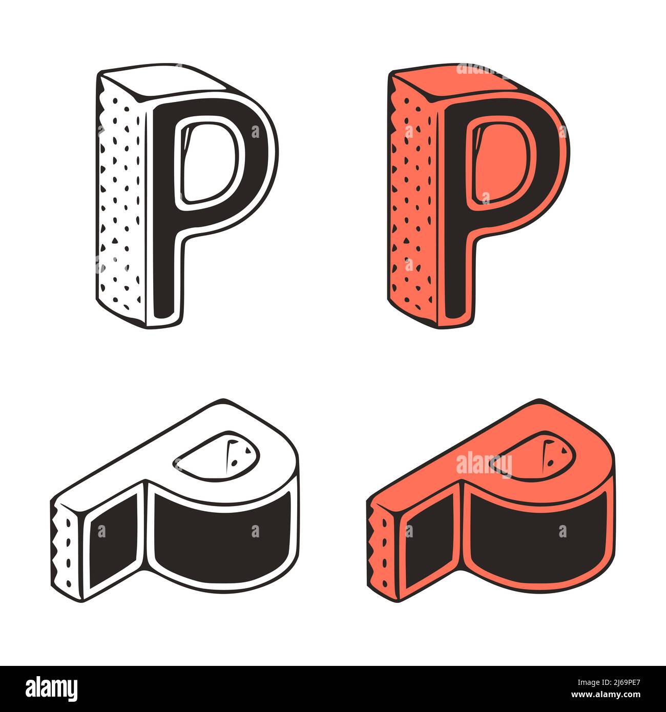 Isometric letter p doodle vector illustration on white background ...