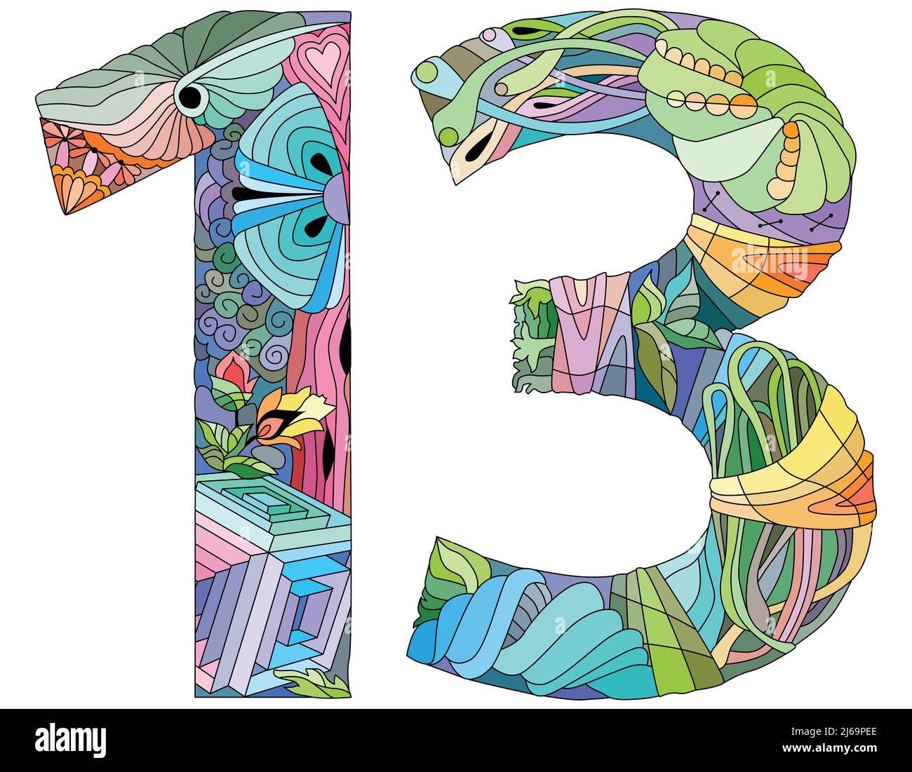 Thirteen number Isolated zentangle illustration for decoration Stock ...